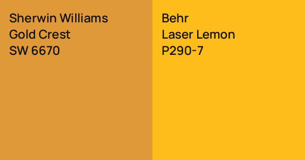 Sherwin Williams Gold Crest vs. Behr Laser Lemon comparison