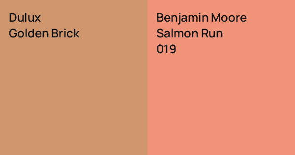 Dulux Golden Brick vs. Benjamin Moore Salmon Run comparison