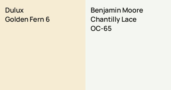 Dulux Golden Fern 6 vs. Benjamin Moore Chantilly Lace comparison