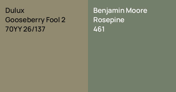 Dulux Gooseberry Fool 2 vs. Benjamin Moore Rosepine comparison