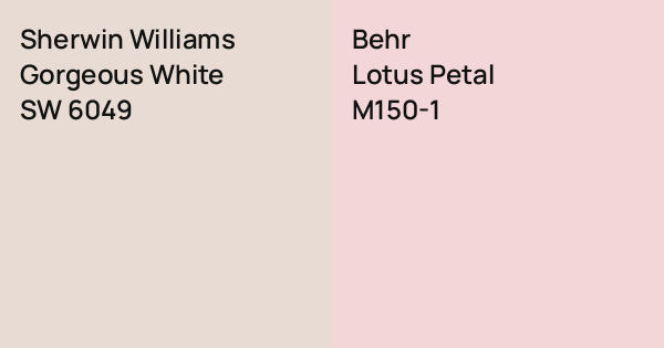 Sherwin Williams Gorgeous White vs. Behr Lotus Petal comparison