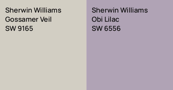 Sherwin Williams Gossamer Veil vs. Sherwin Williams Obi Lilac comparison