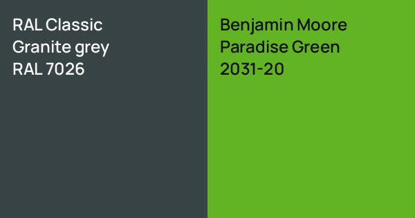 RAL Classic Granite grey vs. Benjamin Moore Paradise Green comparison