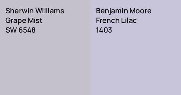 Sherwin Williams Grape Mist vs. Benjamin Moore French Lilac comparison