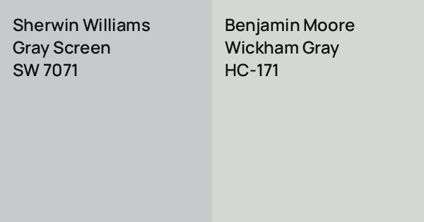 Sherwin Williams Gray Screen vs. Benjamin Moore Wickham Gray comparison