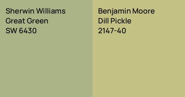 Sherwin Williams Great Green vs. Benjamin Moore Dill Pickle comparison