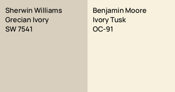 Sherwin Williams Grecian Ivory vs. Benjamin Moore Ivory Tusk comparison