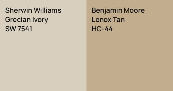 Sherwin Williams Grecian Ivory vs. Benjamin Moore Lenox Tan comparison