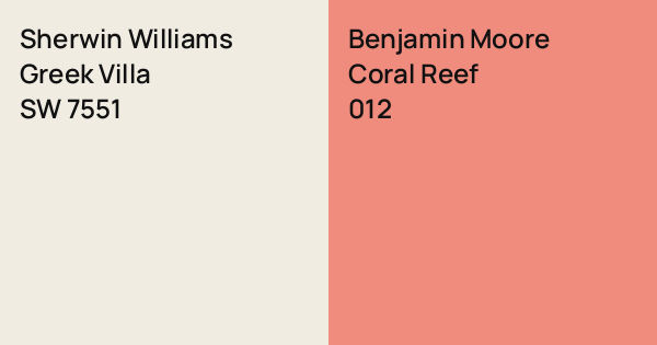 Sherwin Williams Greek Villa vs. Benjamin Moore Coral Reef comparison