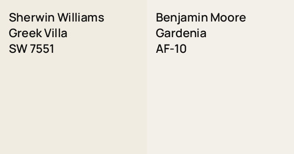 Sherwin Williams Greek Villa vs. Benjamin Moore Gardenia comparison