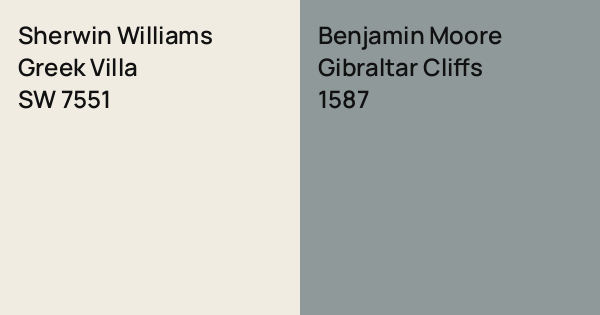 Sherwin Williams Greek Villa vs. Benjamin Moore Gibraltar Cliffs comparison