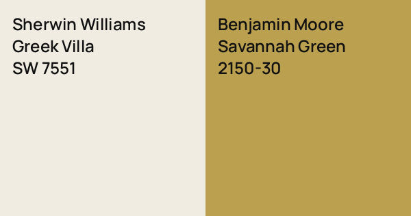Sherwin Williams Greek Villa vs. Benjamin Moore Savannah Green comparison