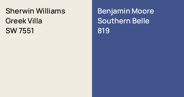 Sherwin Williams Greek Villa vs. Benjamin Moore Southern Belle comparison