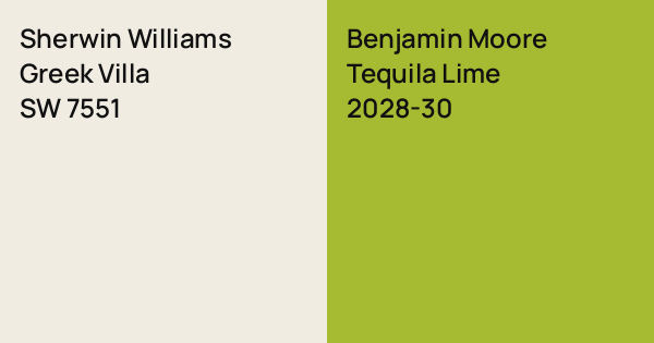Sherwin Williams Greek Villa vs. Benjamin Moore Tequila Lime comparison