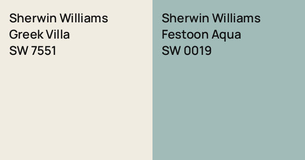 Sherwin Williams Greek Villa vs. Sherwin Williams Festoon Aqua comparison
