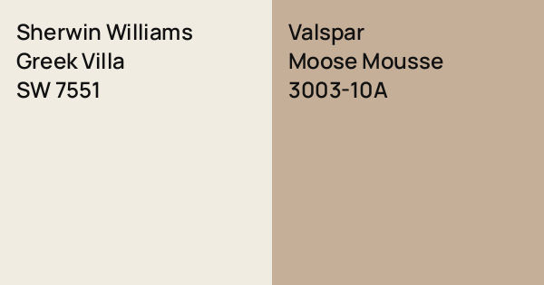 Sherwin Williams Greek Villa vs. Valspar Moose Mousse comparison