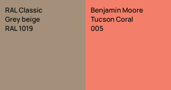 RAL Classic Grey beige vs. Benjamin Moore Tucson Coral comparison