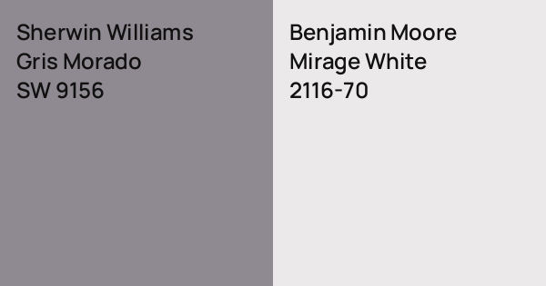 Sherwin Williams Gris Morado vs. Benjamin Moore Mirage White comparison