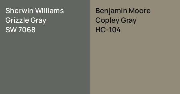 Sherwin Williams Grizzle Gray vs. Benjamin Moore Copley Gray comparison