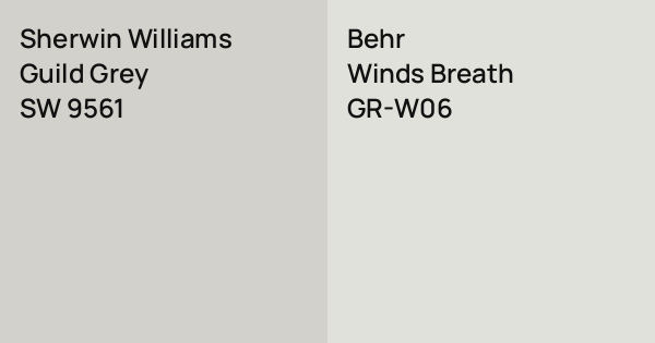 Sherwin Williams Guild Grey vs. Behr Winds Breath comparison