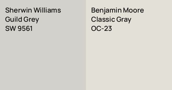 Sherwin Williams Guild Grey vs. Benjamin Moore Classic Gray comparison