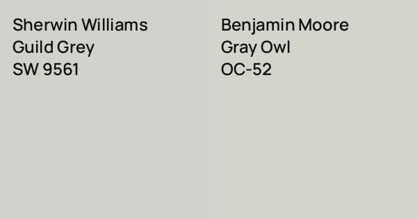 Sherwin Williams Guild Grey vs. Benjamin Moore Gray Owl comparison
