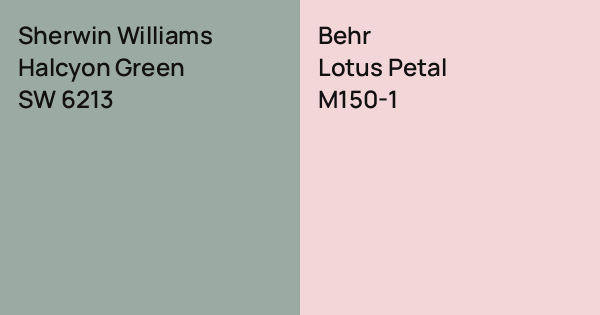 Sherwin Williams Halcyon Green vs. Behr Lotus Petal comparison