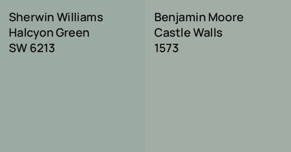 Sherwin Williams Halcyon Green vs. Benjamin Moore Castle Walls comparison
