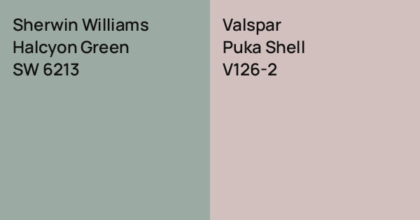 Sherwin Williams Halcyon Green vs. Valspar Puka Shell comparison