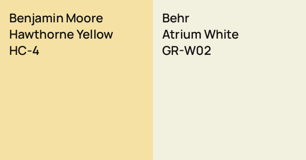 Benjamin Moore Hawthorne Yellow vs. Behr Atrium White comparison