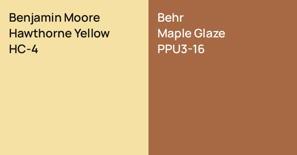 Benjamin Moore Hawthorne Yellow vs. Behr Maple Glaze comparison