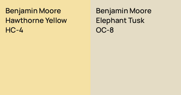 Benjamin Moore Hawthorne Yellow vs. Benjamin Moore Elephant Tusk comparison