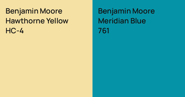 Benjamin Moore Hawthorne Yellow vs. Benjamin Moore Meridian Blue comparison