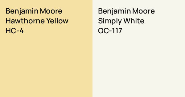 Benjamin Moore Hawthorne Yellow vs. Benjamin Moore Simply White comparison