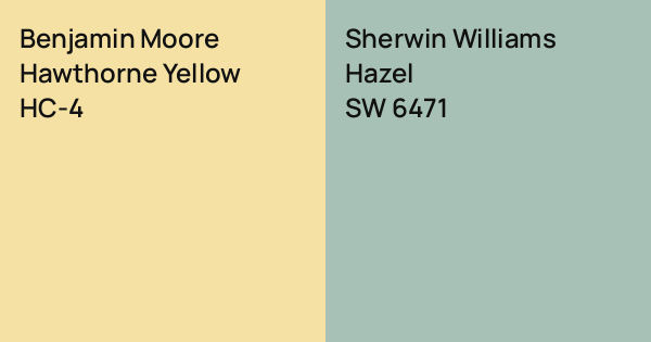 Benjamin Moore Hawthorne Yellow vs. Sherwin Williams Hazel comparison