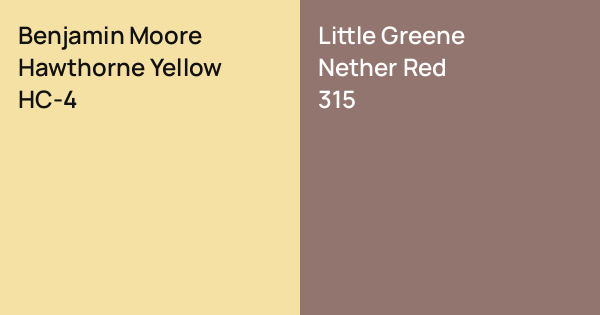 Benjamin Moore Hawthorne Yellow vs. Little Greene Nether Red comparison