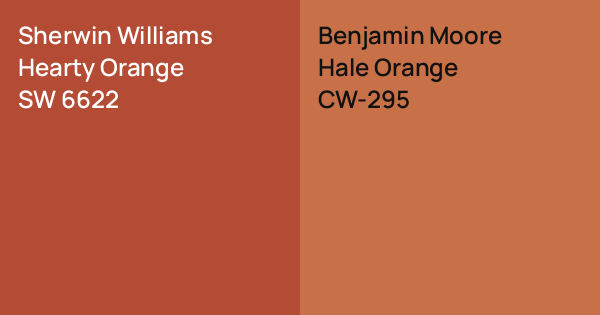 Sherwin Williams Hearty Orange vs. Benjamin Moore Hale Orange comparison