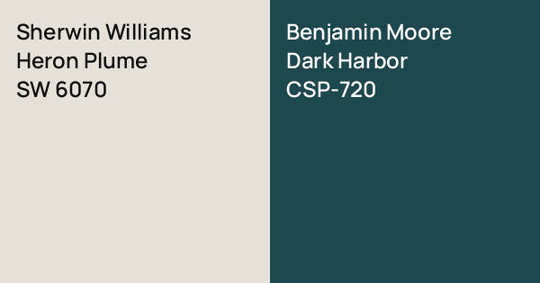 Sherwin Williams Heron Plume vs. Benjamin Moore Dark Harbor comparison