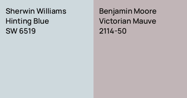 Sherwin Williams Hinting Blue vs. Benjamin Moore Victorian Mauve comparison