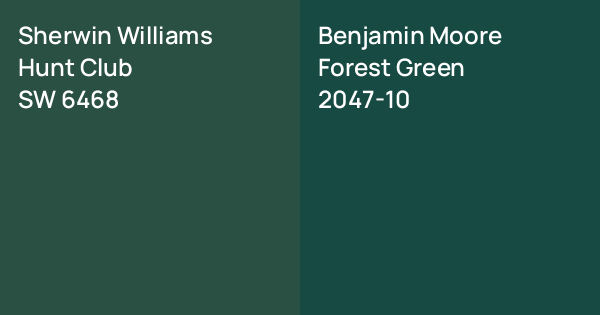 Sherwin Williams Hunt Club vs. Benjamin Moore Forest Green comparison