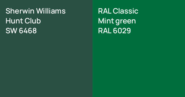 Sherwin Williams Hunt Club vs. RAL Classic Mint green comparison