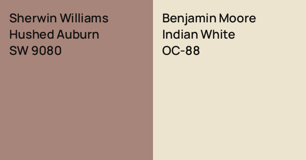Sherwin Williams Hushed Auburn vs. Benjamin Moore Indian White comparison