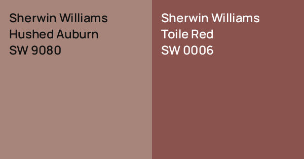 Sherwin Williams Hushed Auburn vs. Sherwin Williams Toile Red comparison