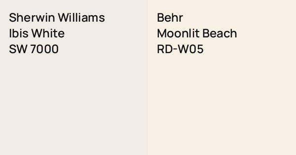 Sherwin Williams Ibis White vs. Behr Moonlit Beach comparison