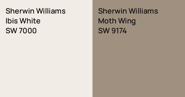 Sherwin Williams Ibis White vs. Sherwin Williams Moth Wing comparison