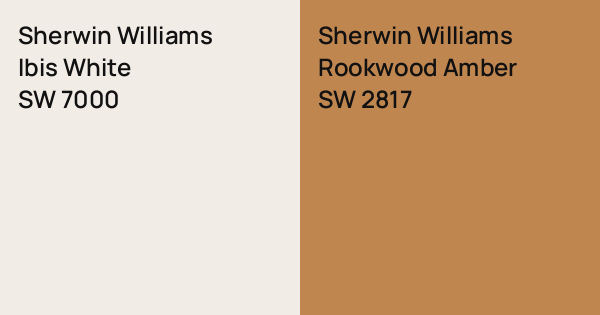 Sherwin Williams Ibis White vs. Sherwin Williams Rookwood Amber comparison