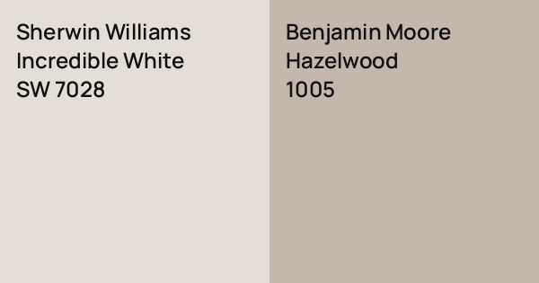 Sherwin Williams Incredible White vs. Benjamin Moore Hazelwood comparison