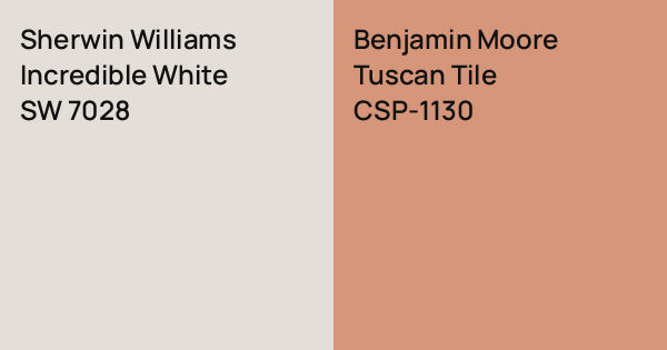 Sherwin Williams Incredible White vs. Benjamin Moore Tuscan Tile comparison