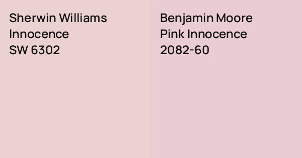Sherwin Williams Innocence vs. Benjamin Moore Pink Innocence comparison