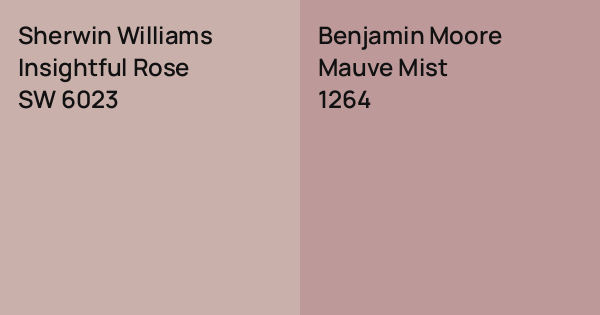 Sherwin Williams Insightful Rose vs. Benjamin Moore Mauve Mist comparison